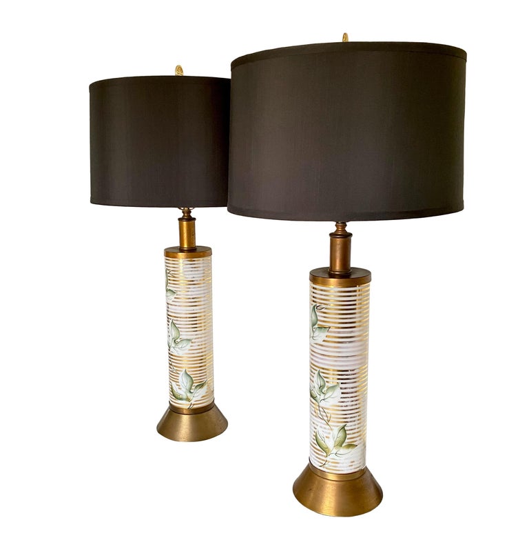 1960s, Hand Painted and Gilded Ceramic Pillar Lamps, a Pair For Sale at ...