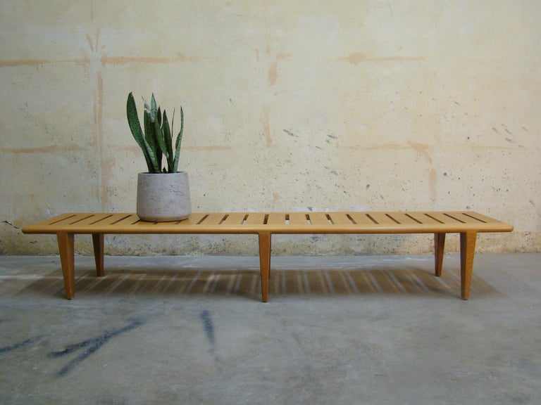 1960s Hans Wegner Long Slat Bench Model JH574 in Honey Blonde Teak ...