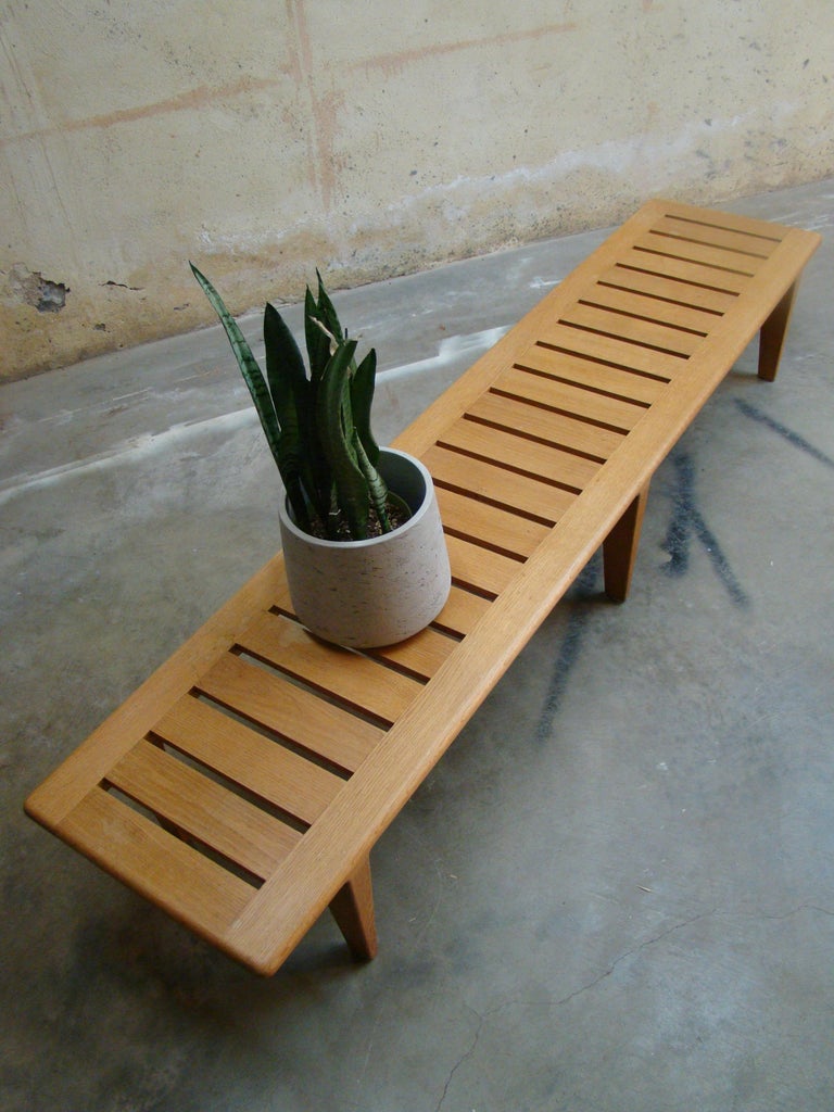1960s Hans Wegner Long Slat Bench Model JH574 in Honey Blonde Teak ...