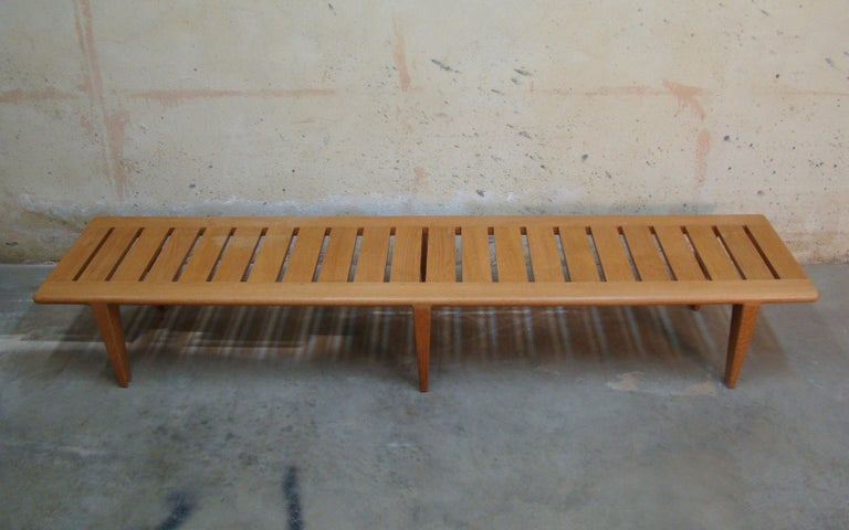 1960s Hans Wegner Long Slat Bench Model JH574 in Honey Blonde Teak ...