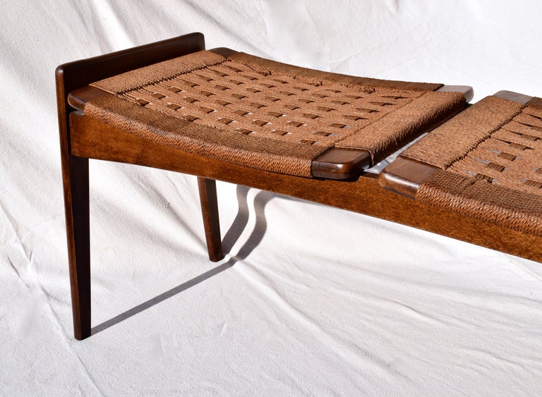 1960's Hans Wegner Style Woven Rope Bench at 1stDibs