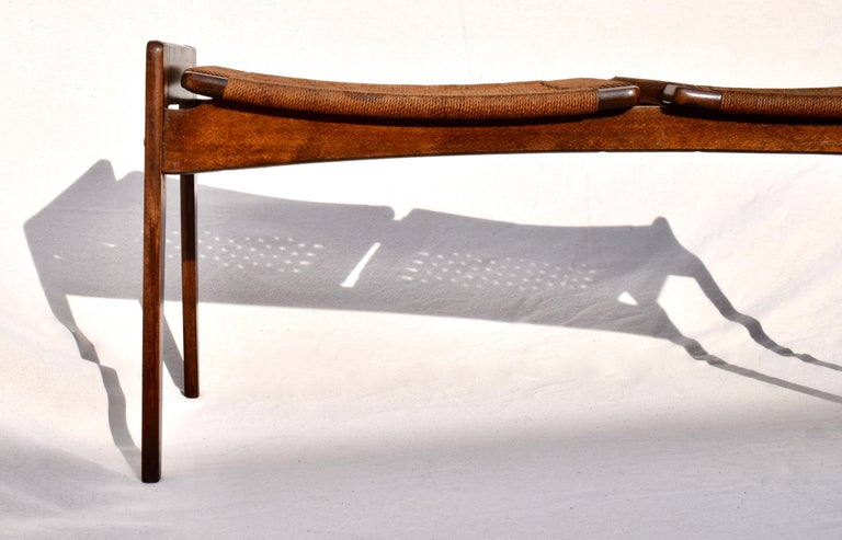 1960's Hans Wegner Style Woven Rope Bench at 1stDibs