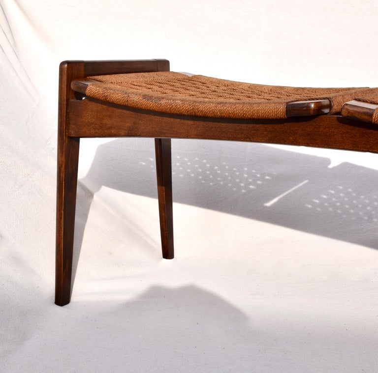 1960's Hans Wegner Style Woven Rope Bench at 1stDibs