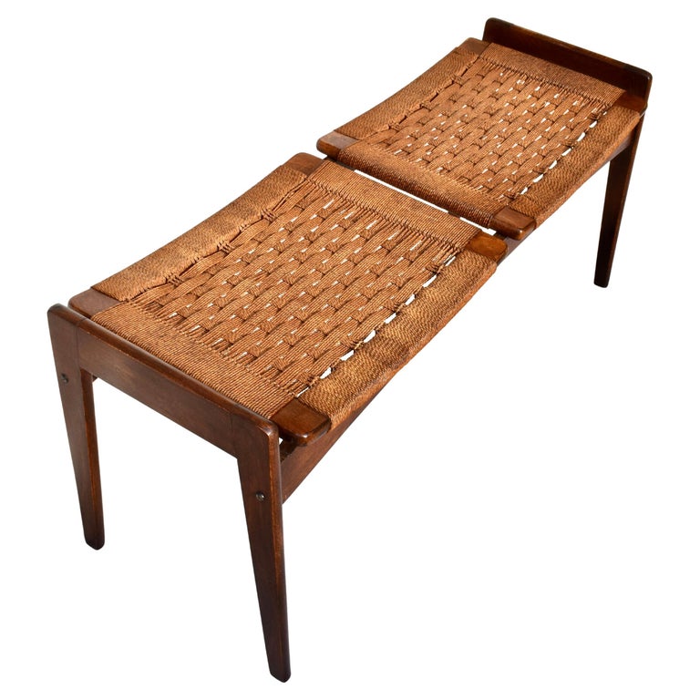 1960's Hans Wegner Style Woven Rope Bench at 1stDibs