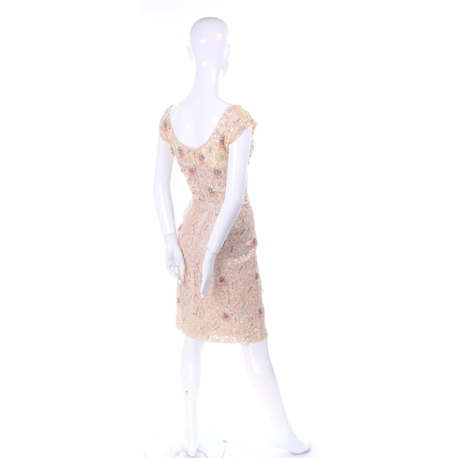 1960s Harvey Berin Karen Stark Pink Beaded Cocktail Dress With Sequins ...