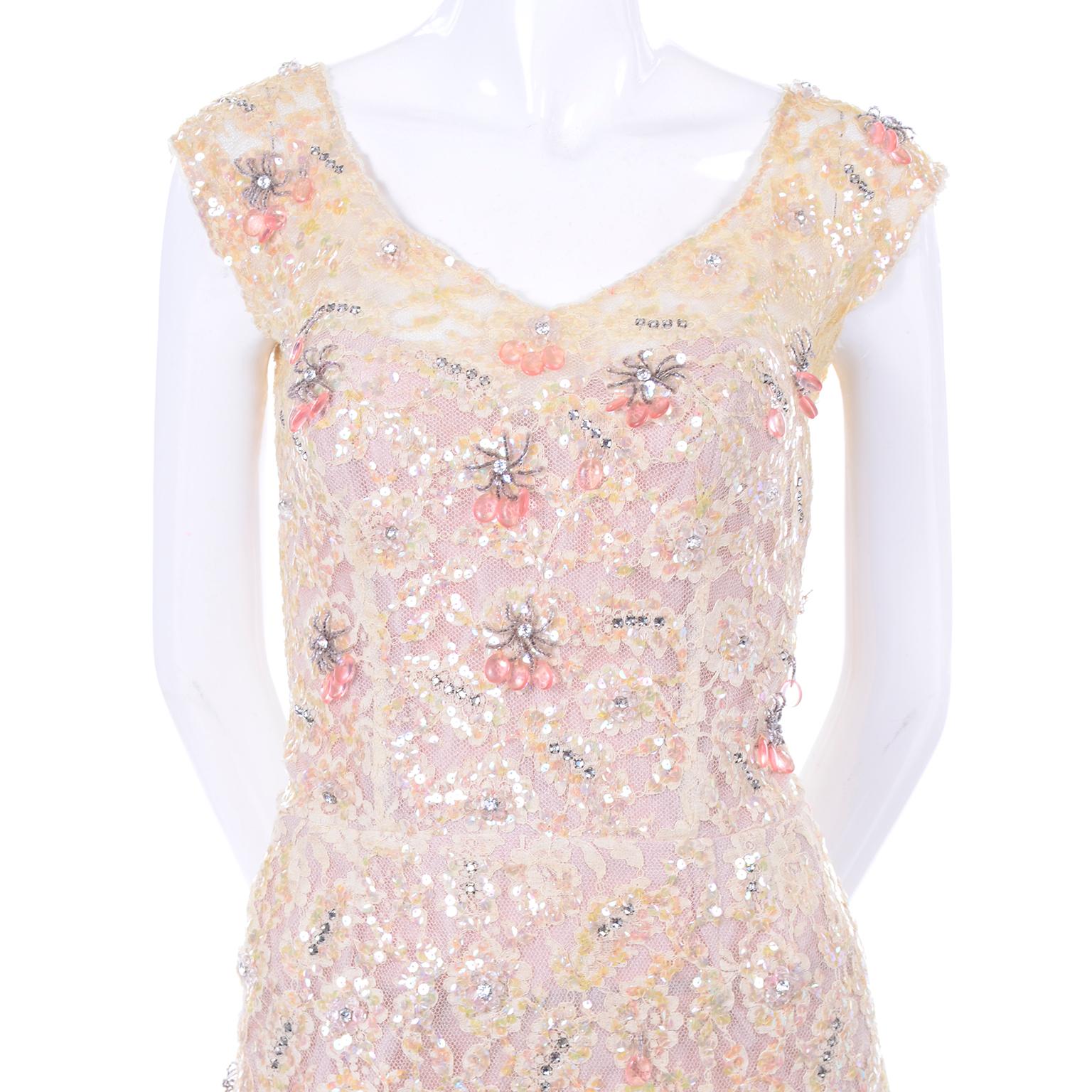 1960s Harvey Berin Karen Stark Pink Beaded Cocktail Dress With Sequins ...