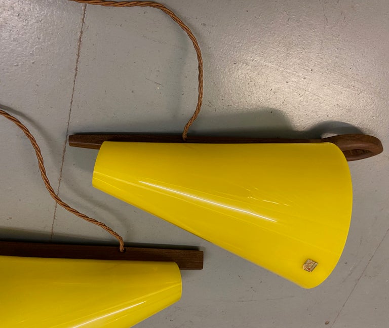 1960's Harvey Creazioni 'Guzzini' Yellow and Teak Wall Lights or ...