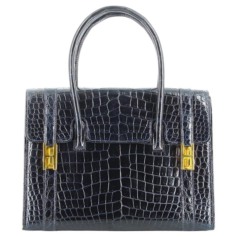 1960s Hermès Navy Croco Handbag at 1stDibs