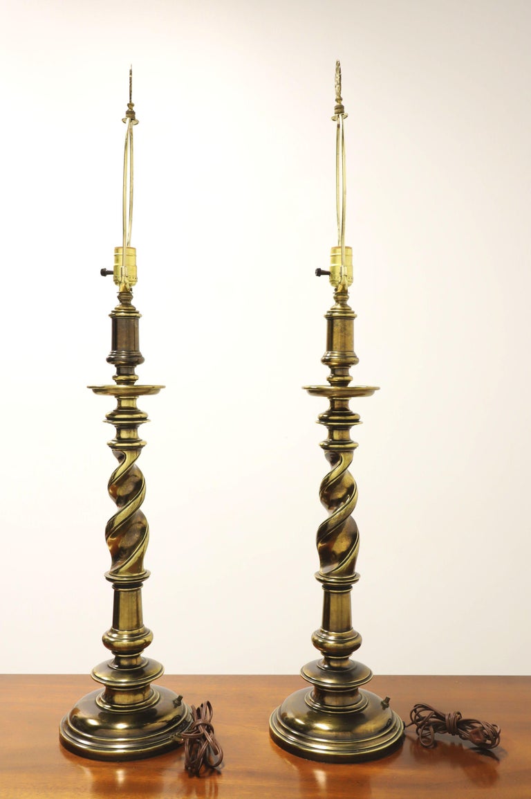 1960's Hollywood Regency Brass Barley Twist Table Lamps - Pair For Sale at 1stDibs