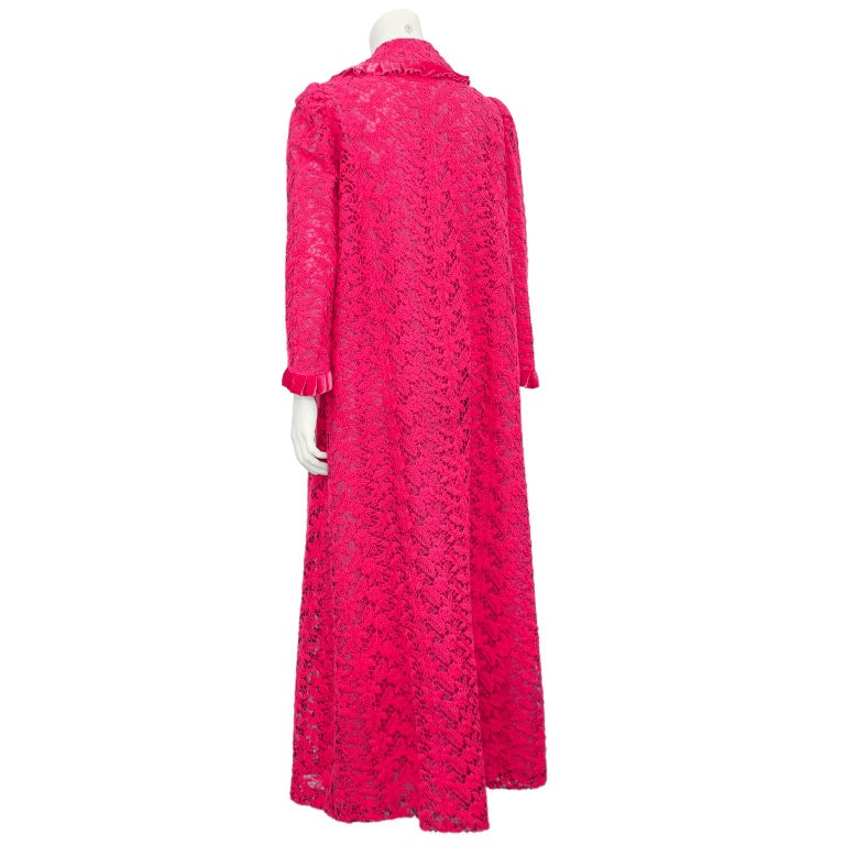 1960s Hot Pink Lace Duster with Velvet Trim For Sale at 1stDibs