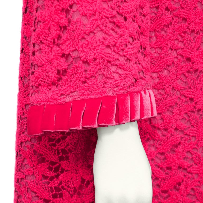 1960s Hot Pink Lace Duster with Velvet Trim For Sale at 1stDibs