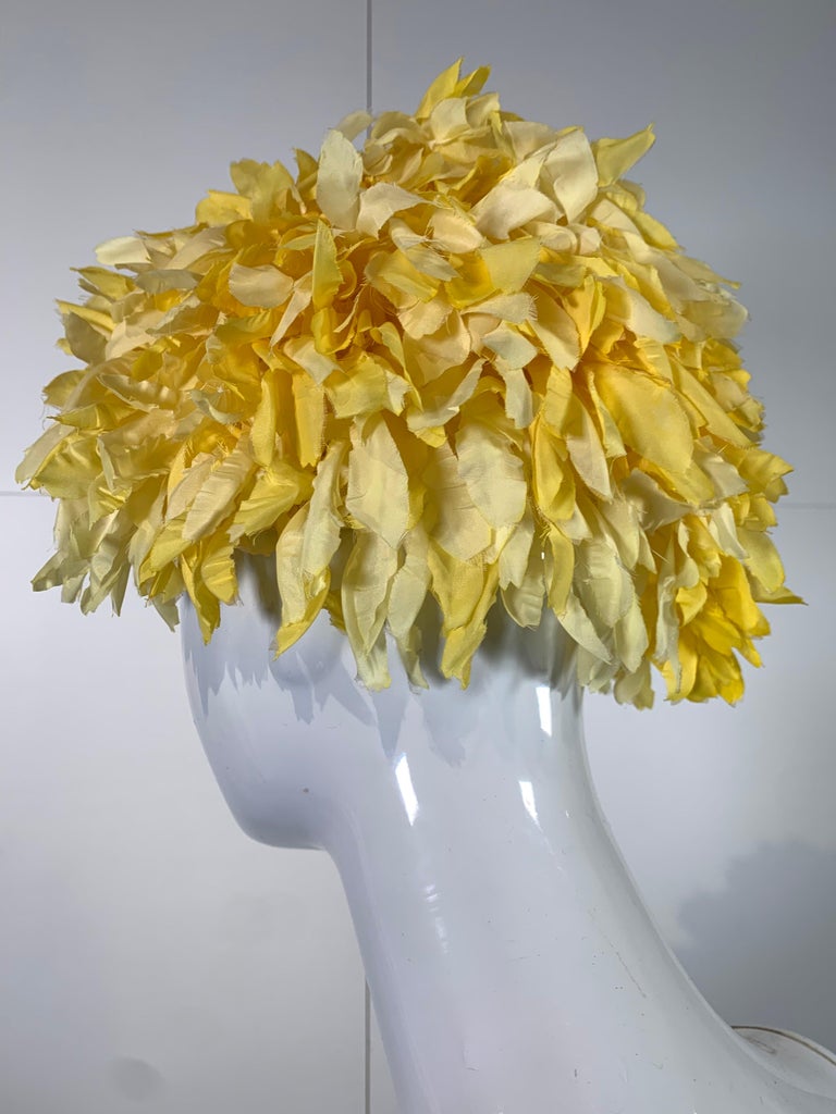 1960s I. Magnin Yellow and White Floral Petal Millinery Turban Hat at ...