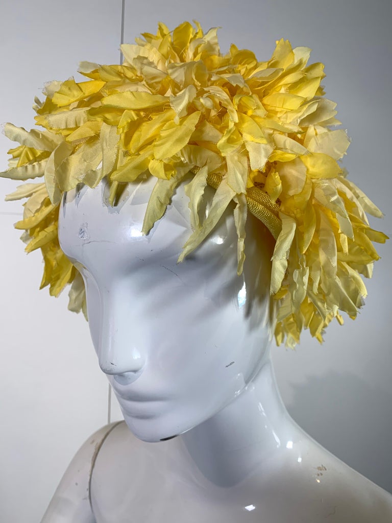 1960s I. Magnin Yellow and White Floral Petal Millinery Turban Hat at ...