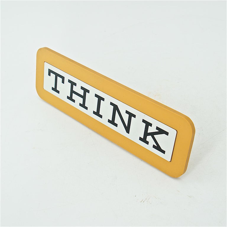 1960s IBM Yellow THINK Desk Plaque Sign Ad Man Graphic Design like Paul ...