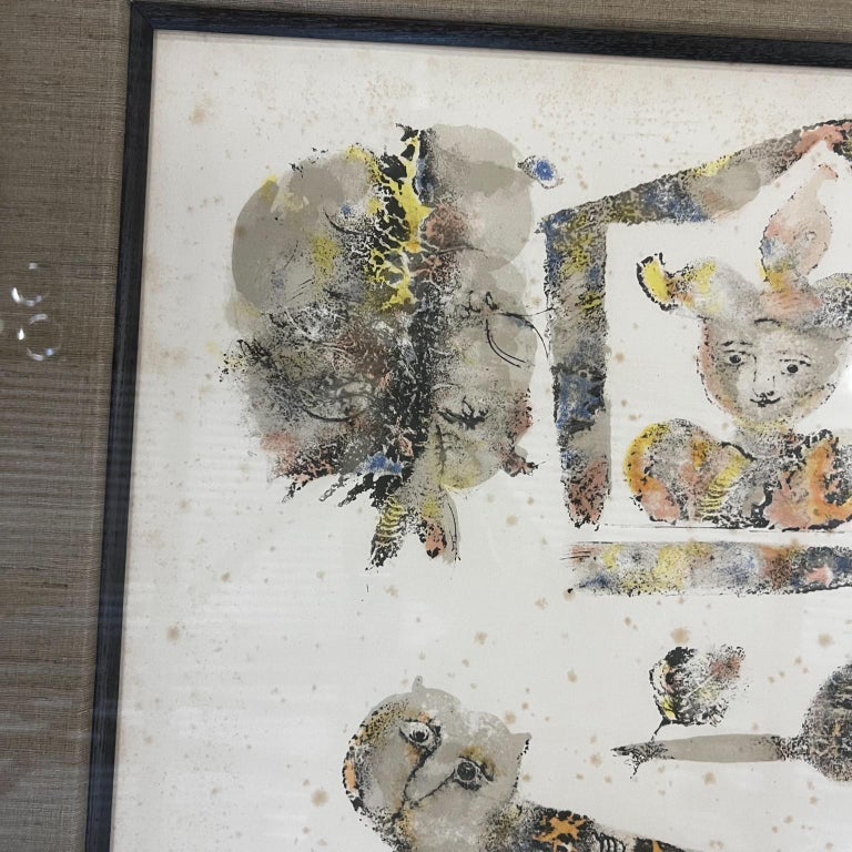 1960s Indian Artist Sakti Burman '1935' Color Lithograph Cat Circus ...