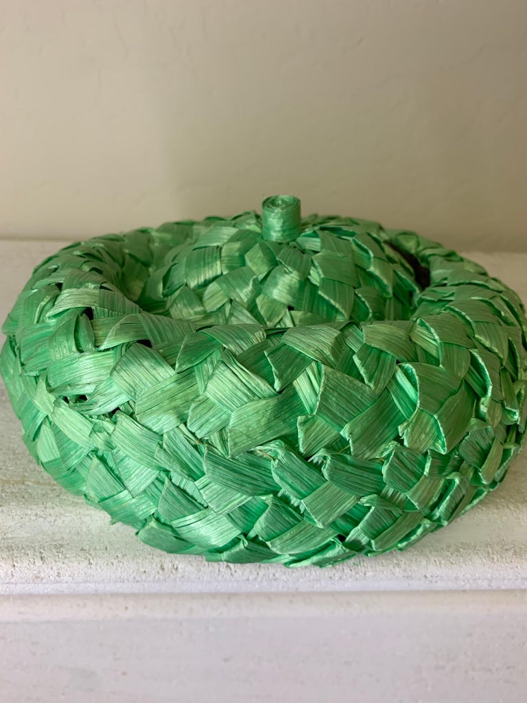 1960s Irene of New York Apple Green Wide Woven Stylized Straw Bubble ...