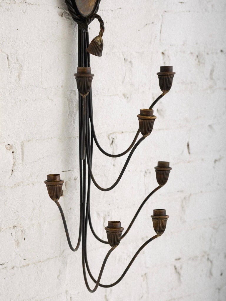 1960s Iridescent Glass and Twisted Iron Candle Sconce For Sale at 1stDibs