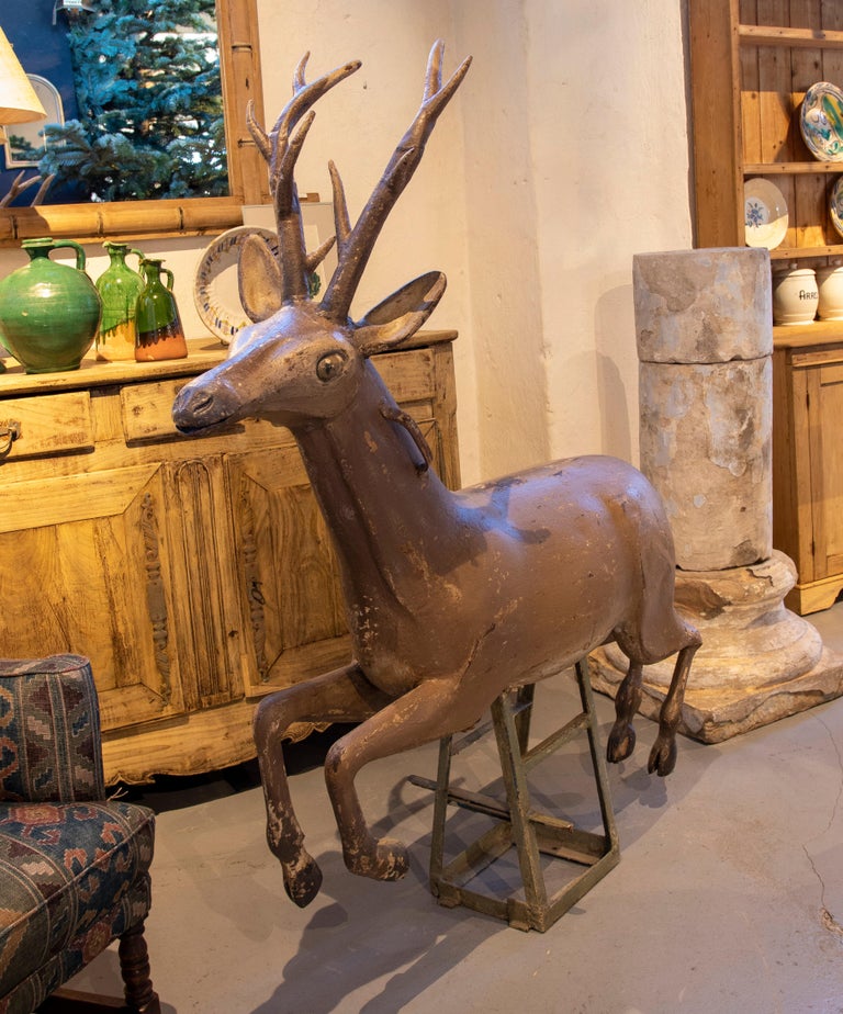 1960s Iron and Metal Hand Painted Deer of a Carousel For Sale at 1stDibs