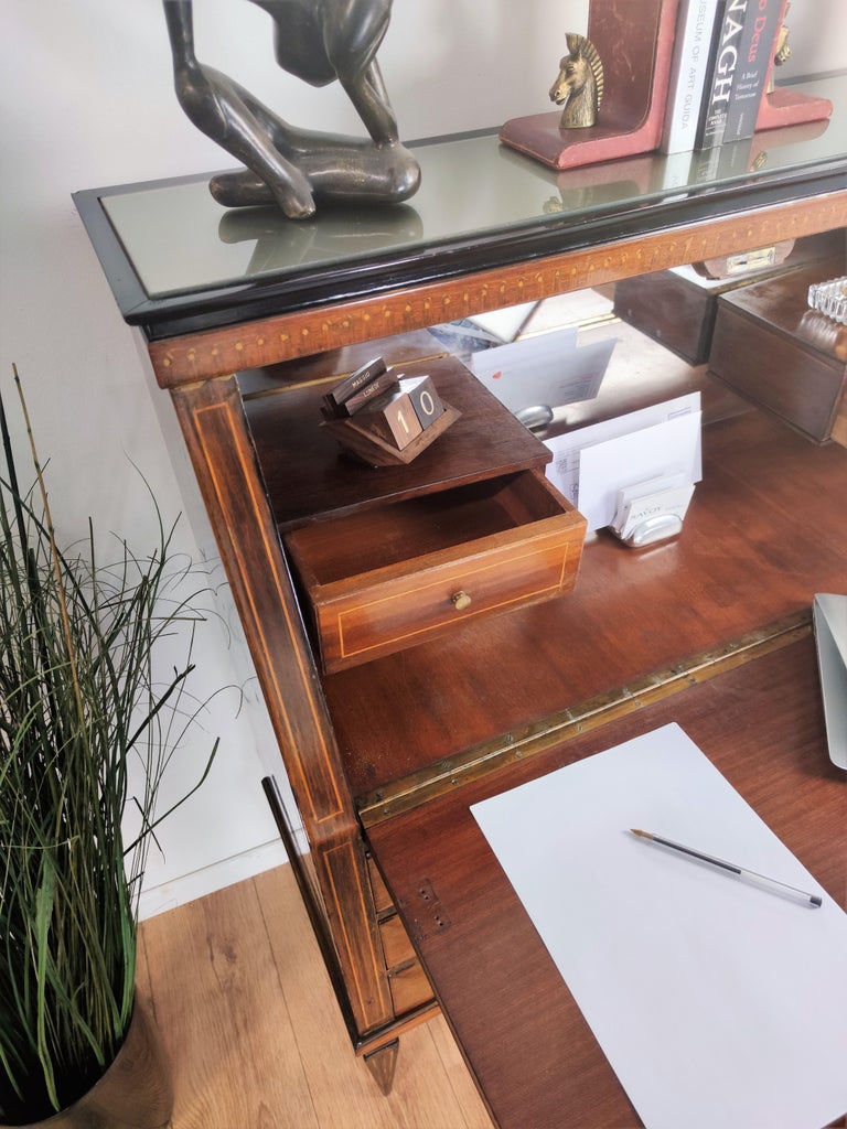 1960s Italian Art Deco Midcentury Walnut Brass Slant Front Desk Table ...