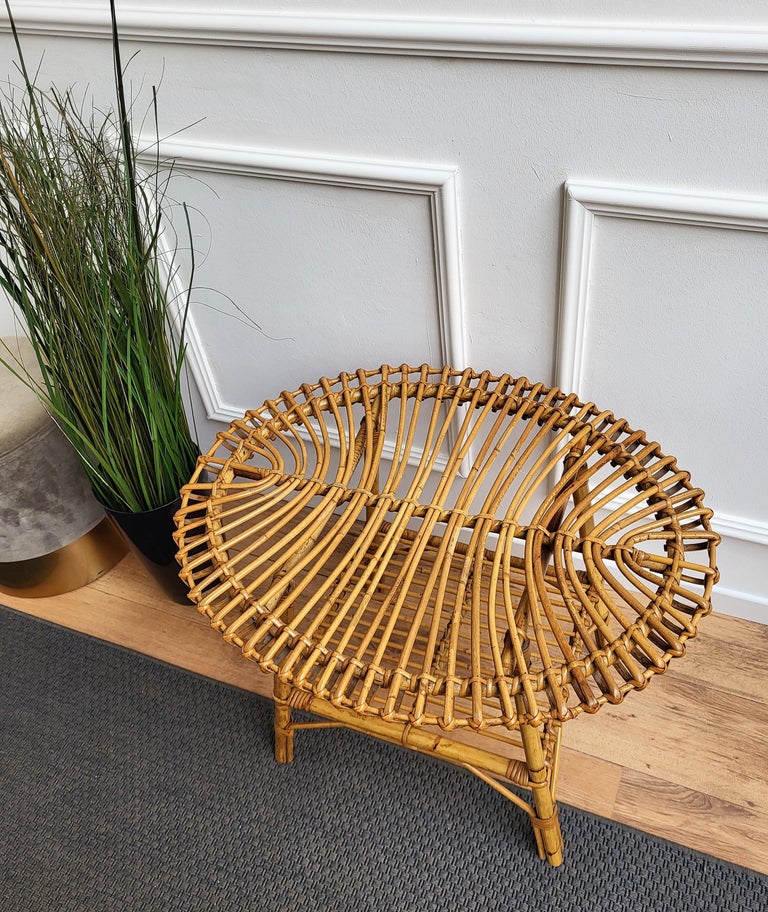 1960s Italian Bamboo Rattan Bohemian French Riviera Bench Side or ...