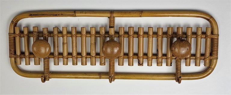 1960s, Italian Bamboo Rattan Bohemian French Riviera Coat Hanger Rack ...