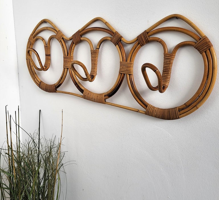 1960s Italian Bamboo Rattan Bohemian French Riviera Coat Hanger Rack ...