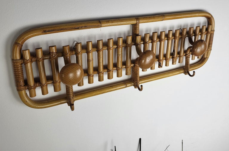 1960s, Italian Bamboo Rattan Bohemian French Riviera Coat Hanger Rack ...