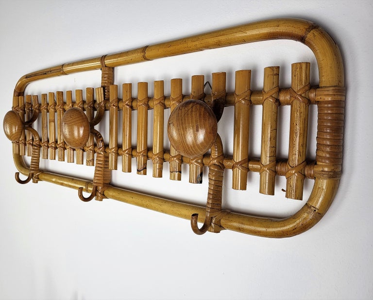 1960s, Italian Bamboo Rattan Bohemian French Riviera Coat Hanger Rack ...