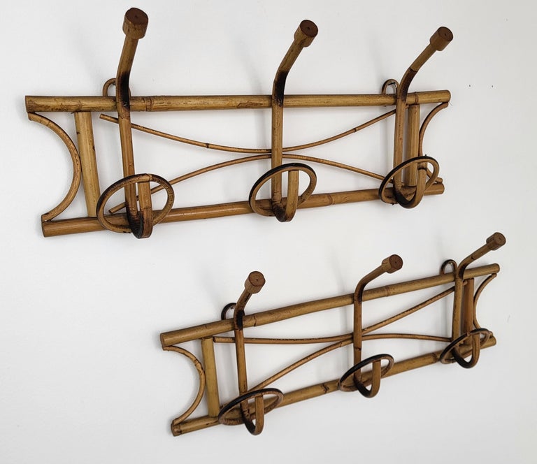 1960s Italian Bamboo Rattan Bohemian French Riviera Coat Hanger Rack ...
