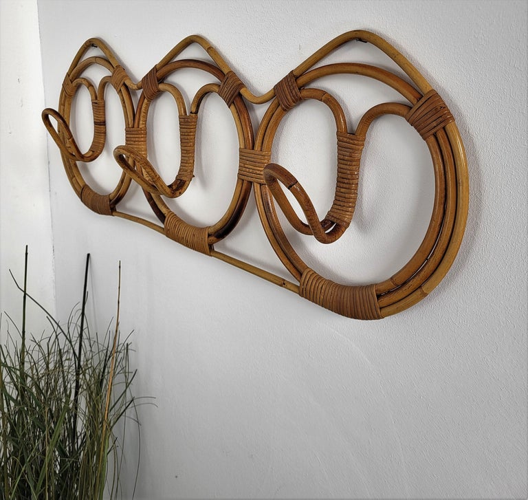 1960s Italian Bamboo Rattan Bohemian French Riviera Coat Hanger Rack ...