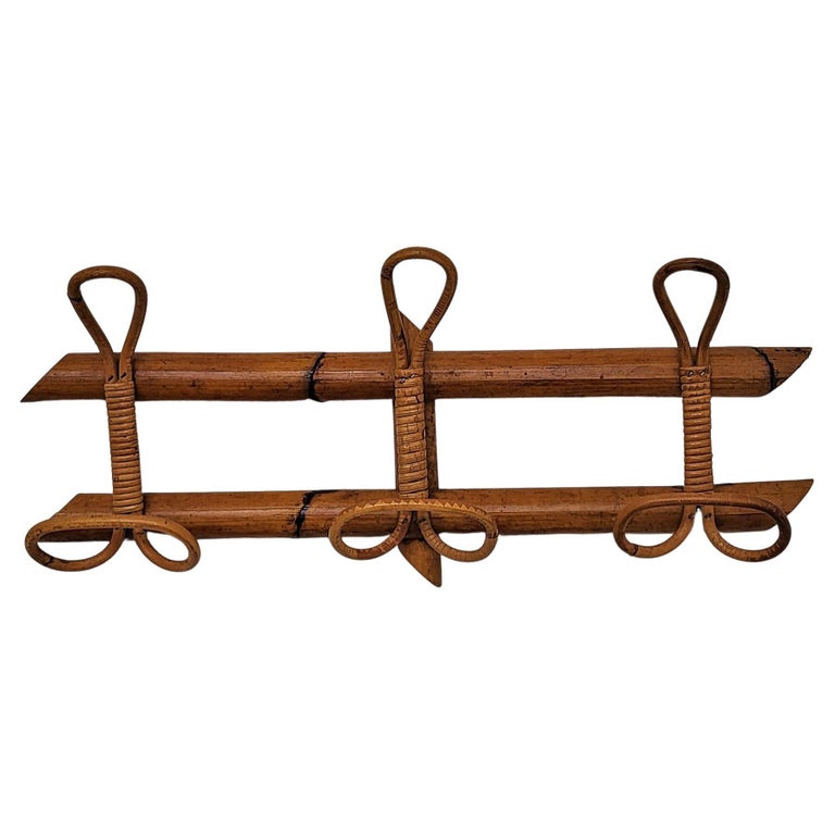 1960s Italian Bamboo Rattan Bohemian French Riviera Coat Hanger Rack ...