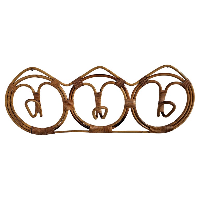 1960s Italian Bamboo Rattan Bohemian French Riviera Coat Hanger Rack ...