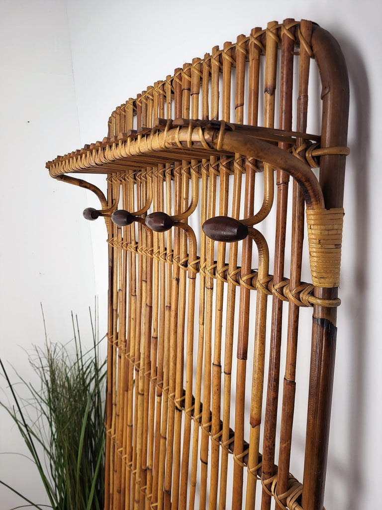 1960s Italian Bamboo Rattan Bohemian French Riviera Coat Rack Hanger ...