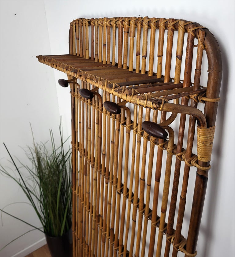 1960s Italian Bamboo Rattan Bohemian French Riviera Coat Rack Hanger ...