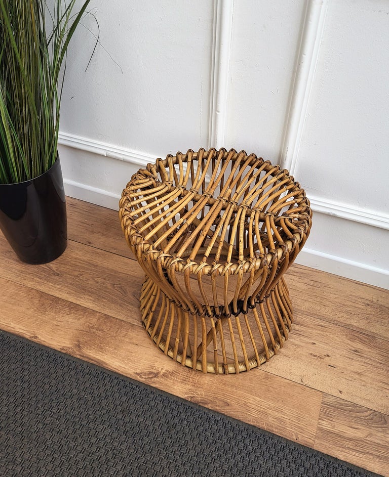 1960s Italian Bamboo Rattan Bohemian French Riviera Designer Stool For ...