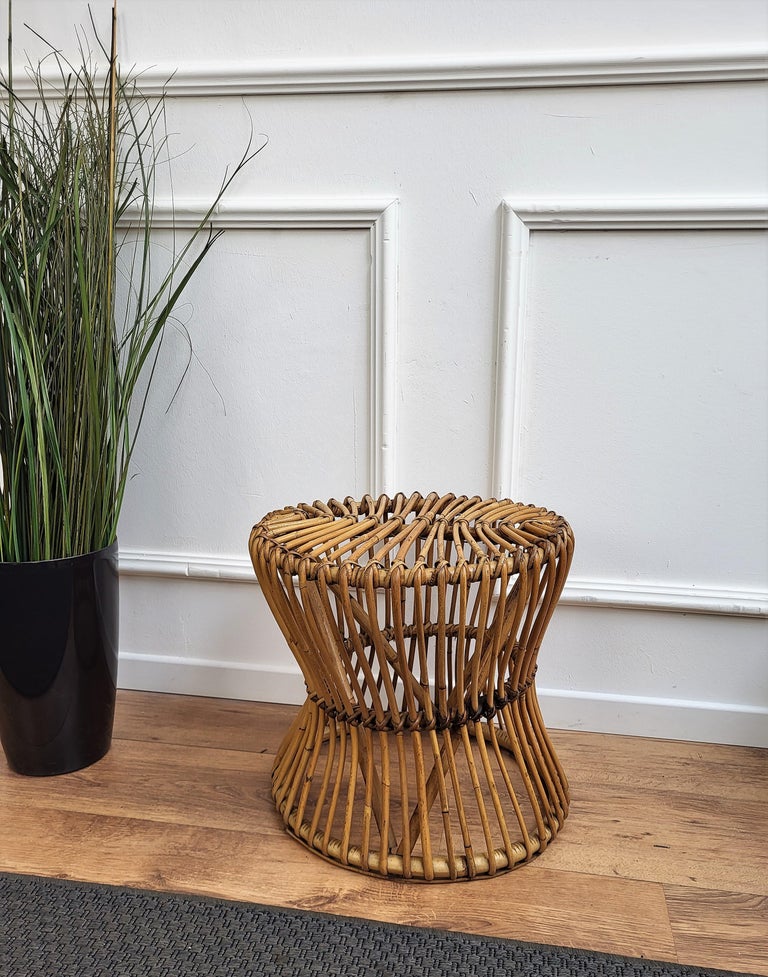1960s Italian Bamboo Rattan Bohemian French Riviera Designer Stool For ...