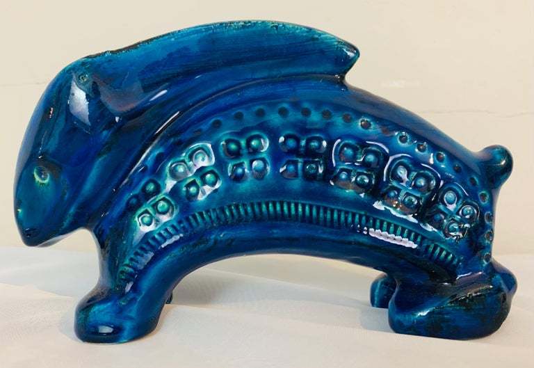 1960s Italian Bitossi Rimini Blu Ceramic Glazed Rabbit Figurine by Aldo ...