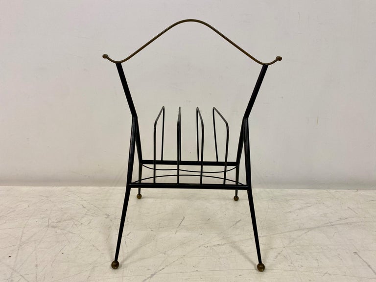 1960s Italian Black Metal and Brass Magazine Rack For Sale at 1stDibs