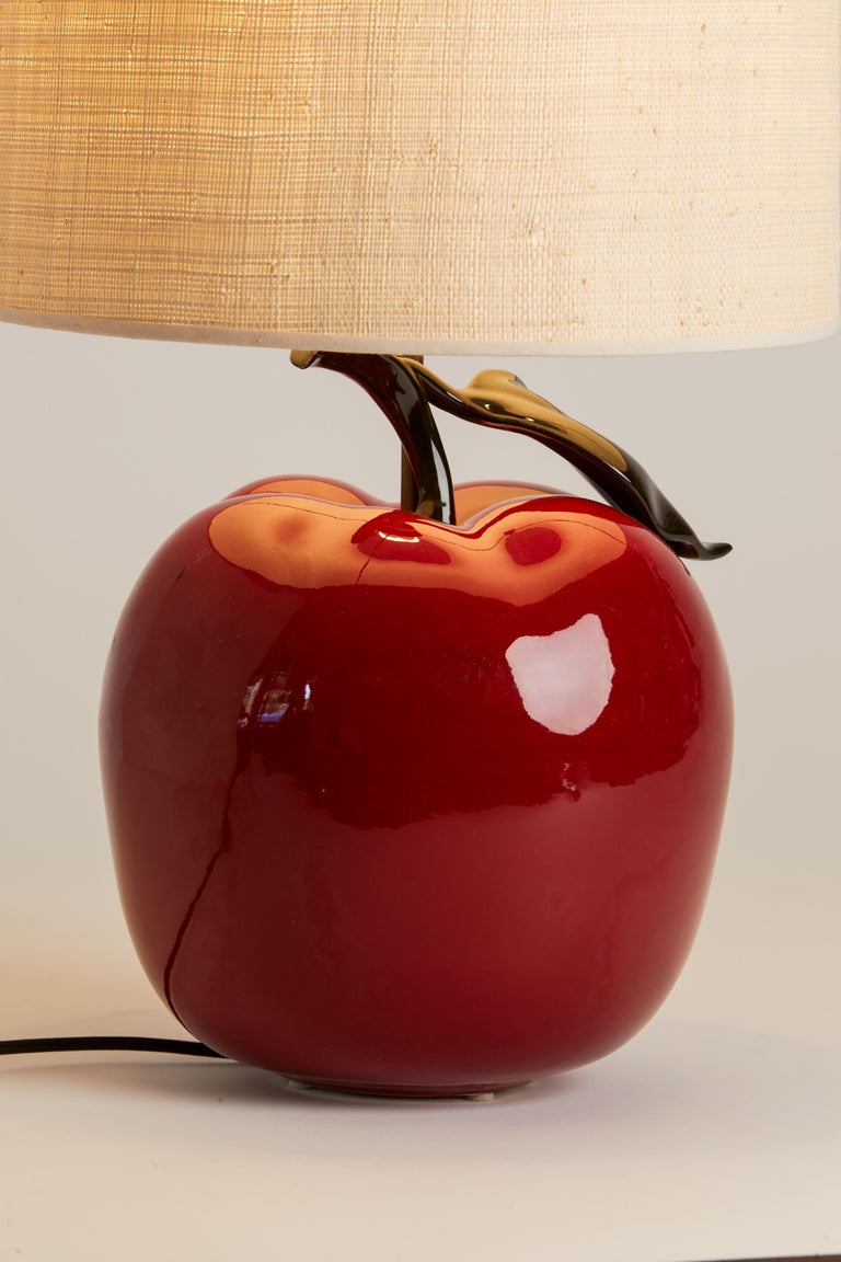 1960s Italian Blown Glass Apple Lamp with Custom Shade For Sale at 1stDibs