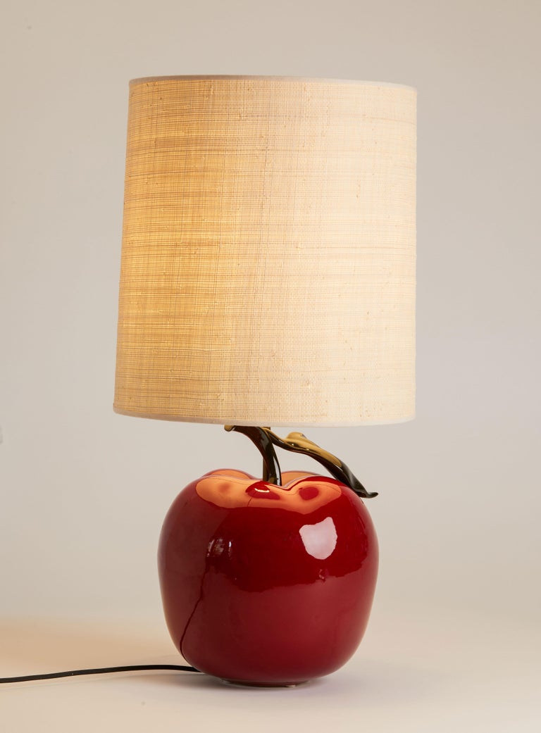 1960s Italian Blown Glass Apple Lamp with Custom Shade For Sale at 1stDibs