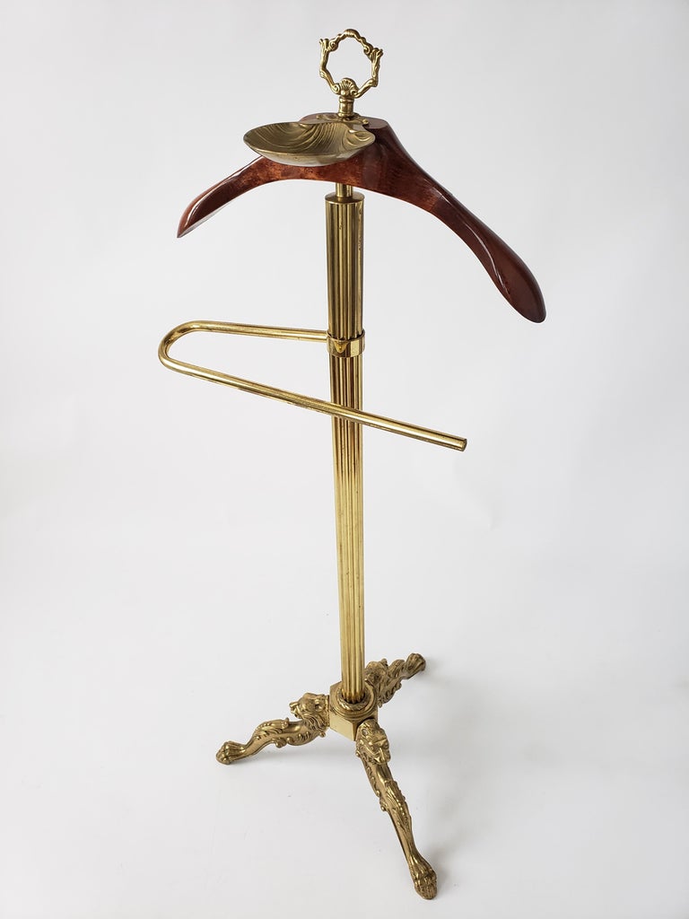 1960s Italian Brass Valet with Lacquered Wood Shoulder at 1stDibs