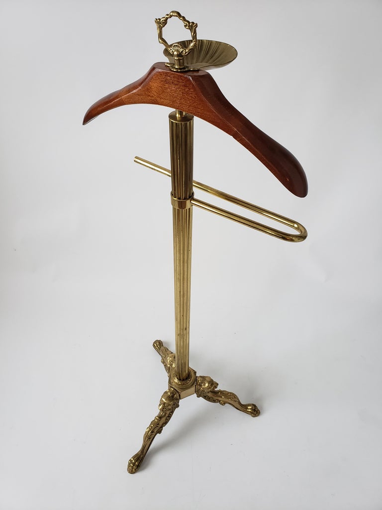 1960s Italian Brass Valet with Lacquered Wood Shoulder at 1stDibs