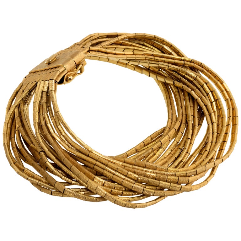 1960s Italian Brushed Gold Multiple Strand Bracelet For Sale at 1stDibs