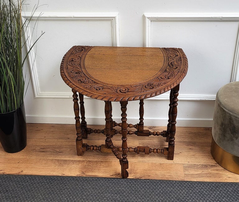 1960s Italian Carved Bobbin Barley Legs Drop Leaf Oval Side Table ...
