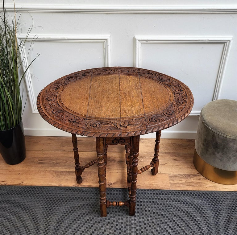 1960s Italian Carved Bobbin Barley Legs Drop Leaf Oval Side Table ...
