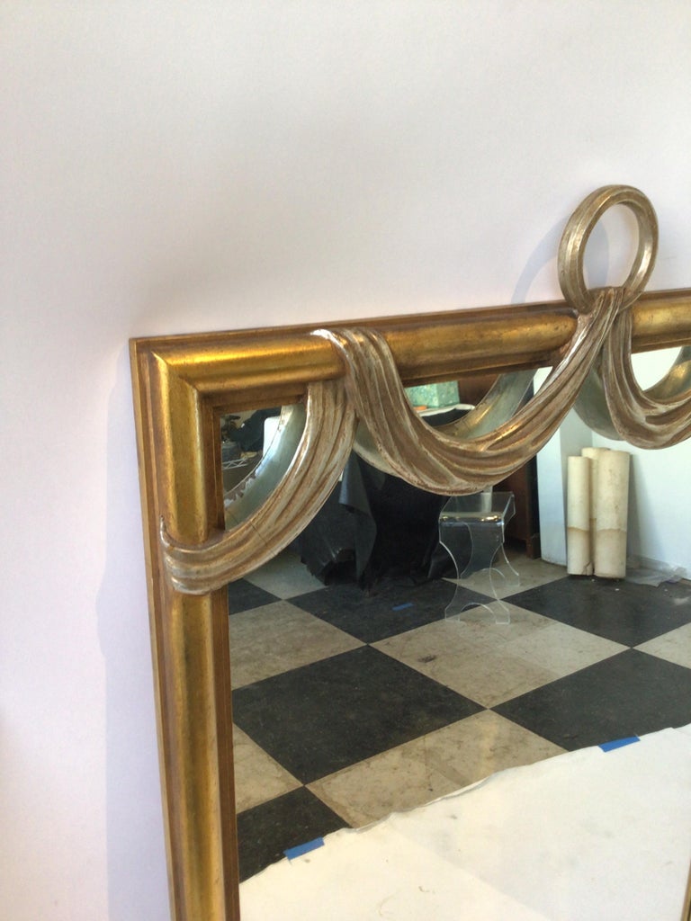 1960s Italian Carved Gilt Wood Draped Fabric Mirror For Sale at 1stDibs