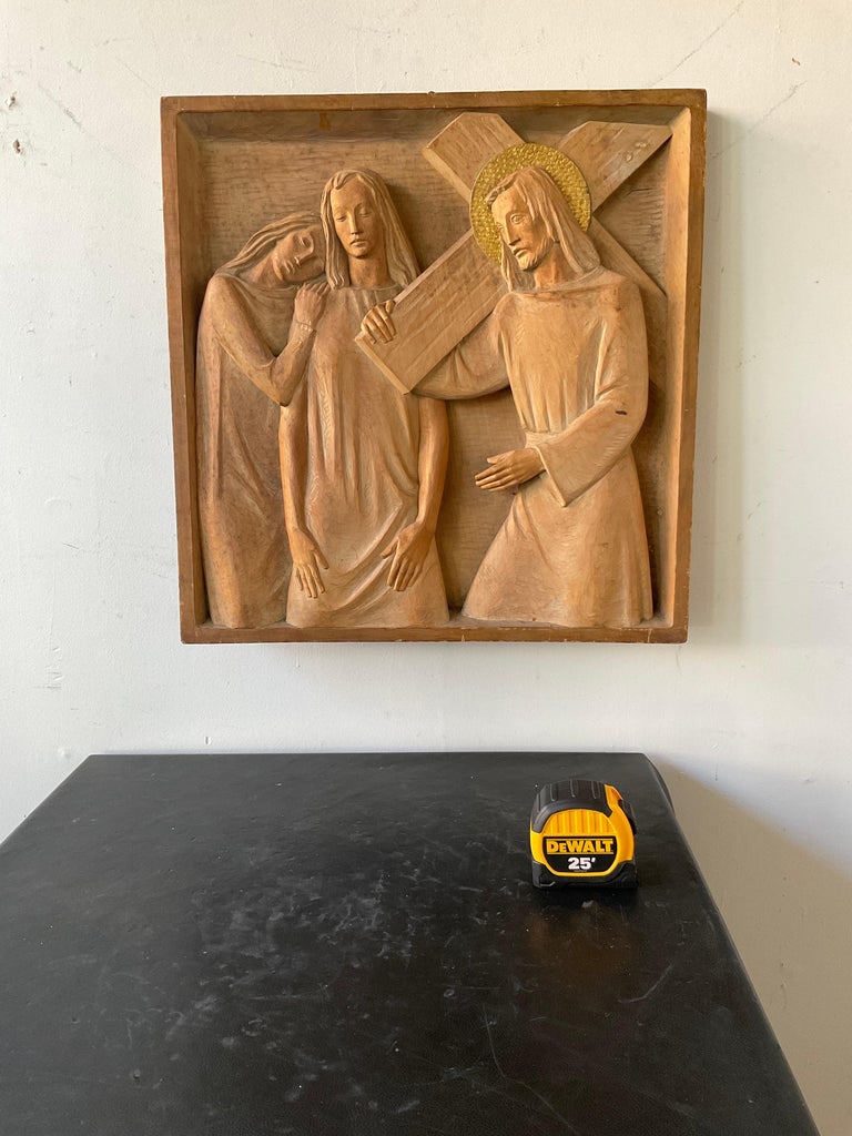 1960s Italian Carved Wood Plaque of Jesus For Sale at 1stDibs