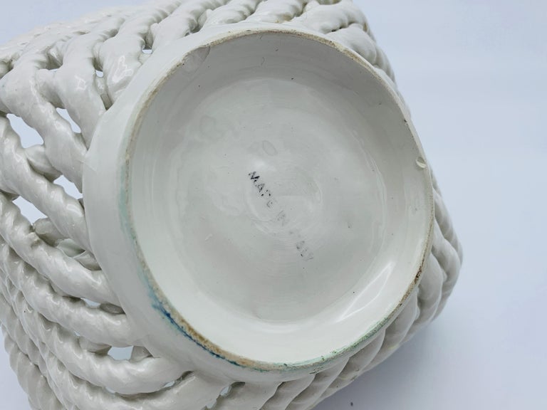 1960s Italian Ceramic Rope Basket Candy Dish For Sale at 1stDibs