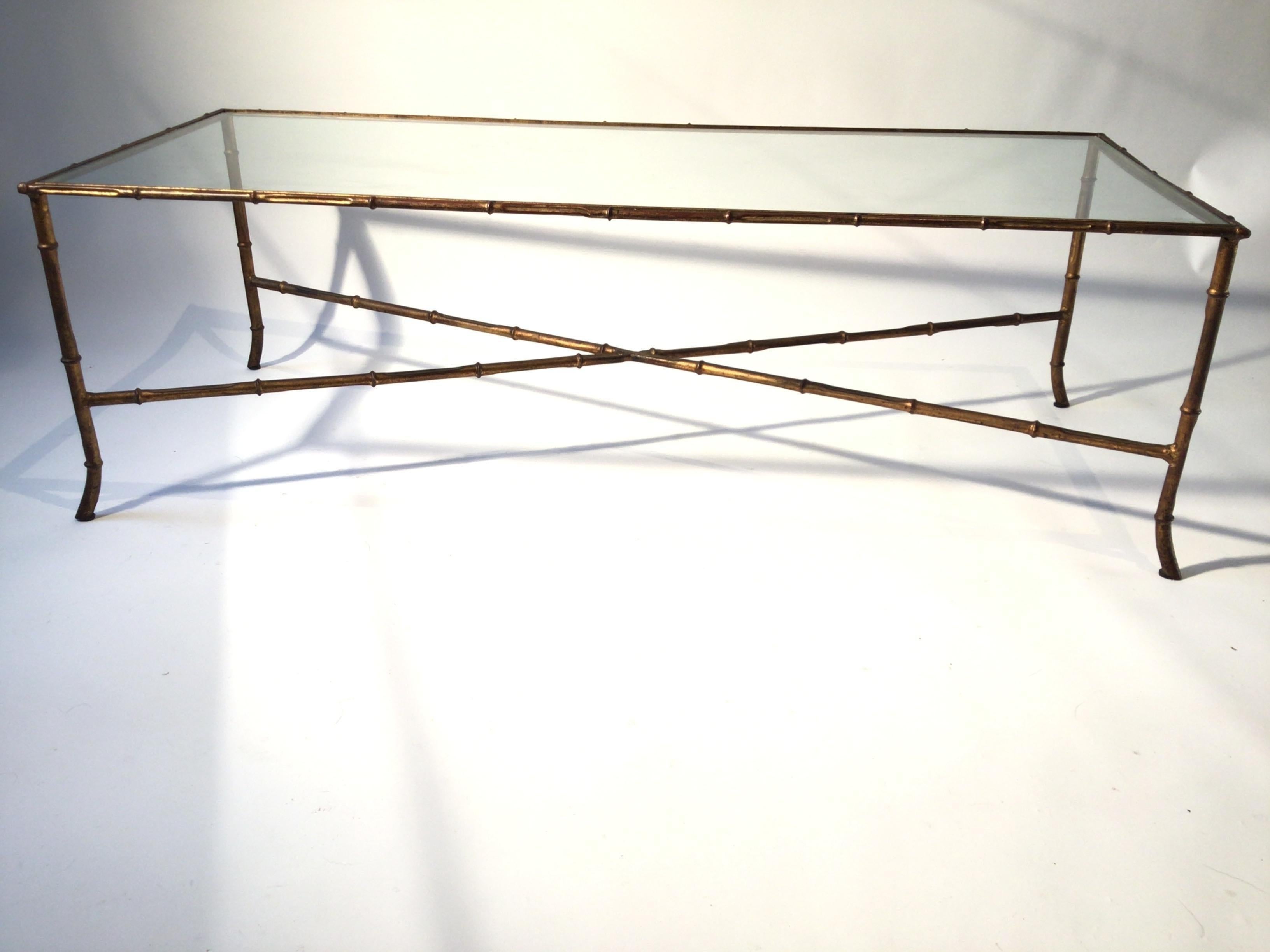 1960s Italian Faux Bamboo Gilt Iron Coffee Table at 1stDibs