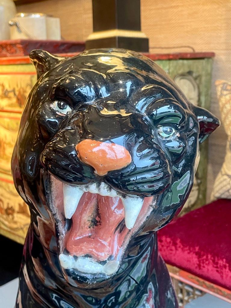 1960s Italian Hand Painted Ceramic Snarling Black Panther For Sale at ...